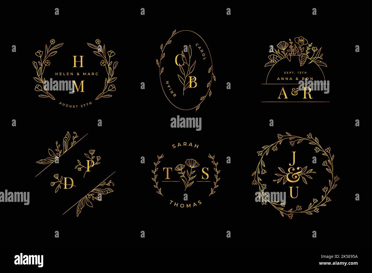 hand painted wedding monograms collection vector design illustration ...