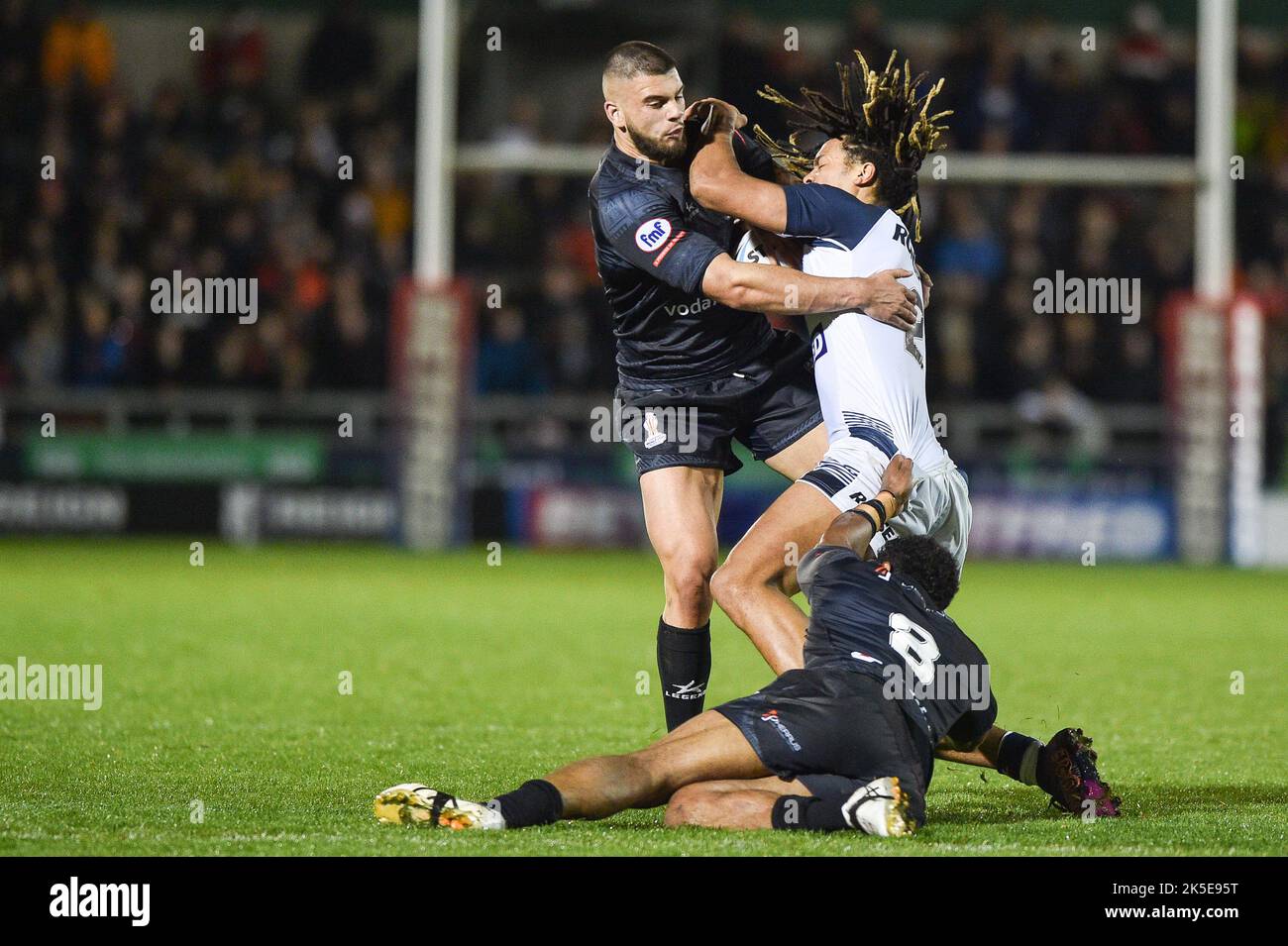 Salford, UK. 7th October 2022 - Dominic Young of England tackled by ...
