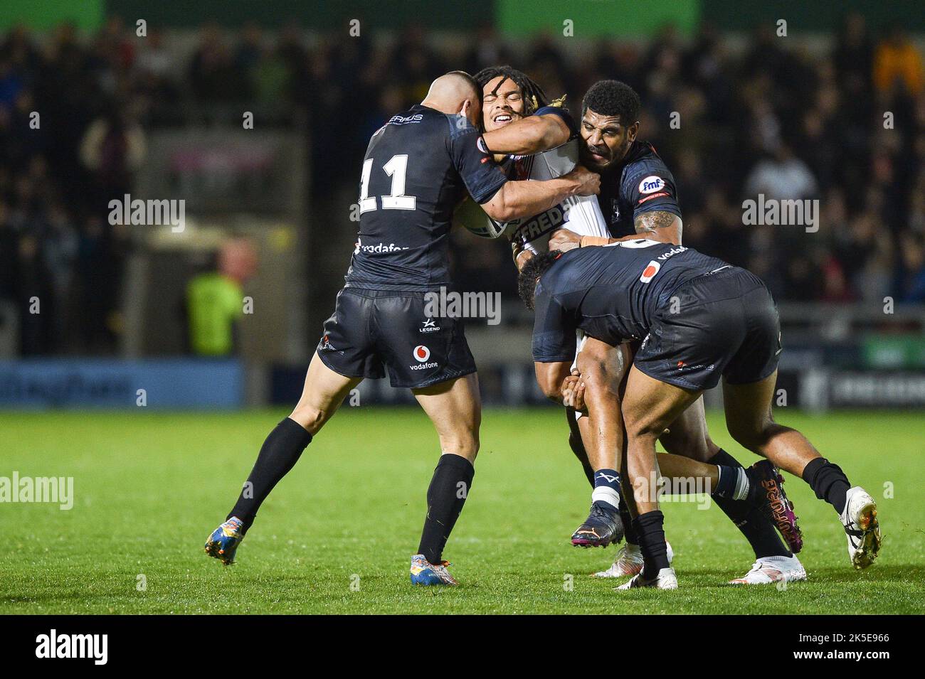 Salford, UK. 7th October 2022 - Dominic Young of England tackled by ...