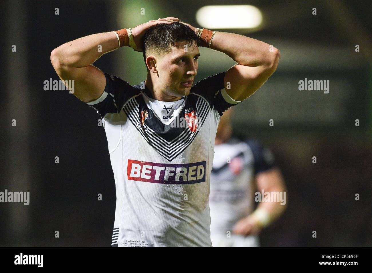 Salford, UK. 7th October 2022 - Victor Radley of England, Rugby League ...