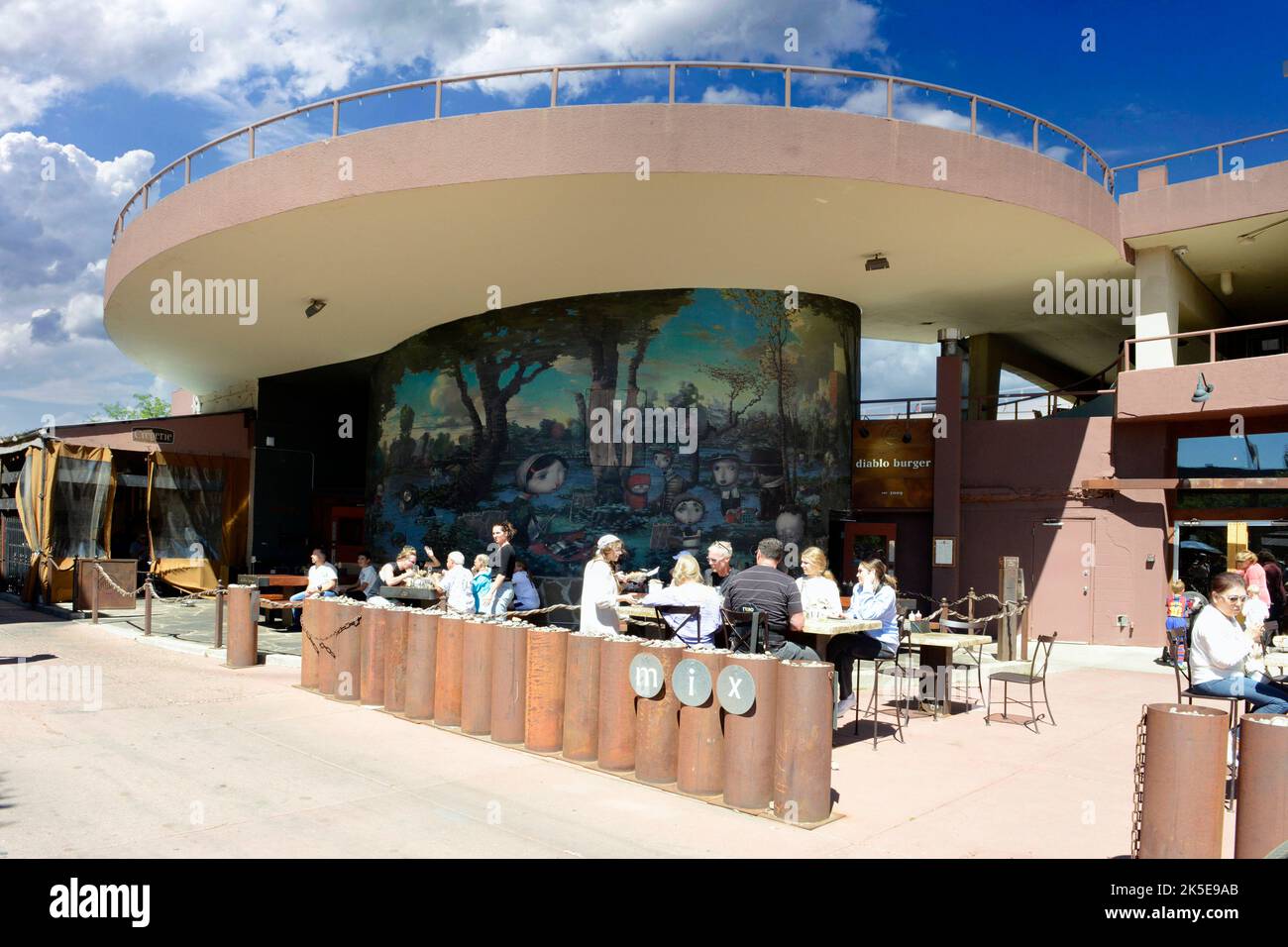 People in Heritage Square eating at Diablo Burger cafe in downtown ...