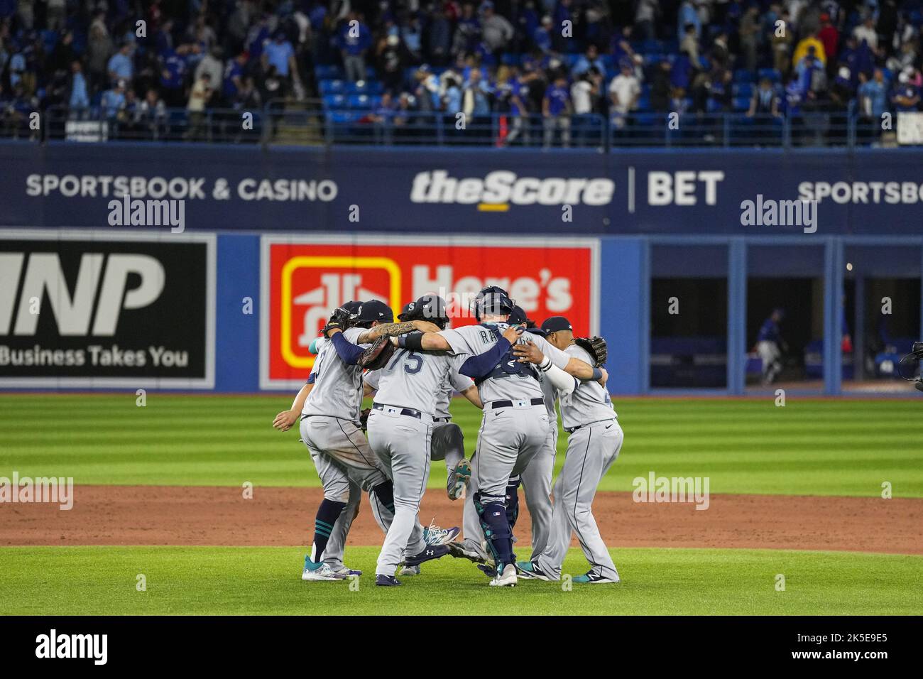 Toronto, Canada. 07th Oct, 2022. The Seattle Mariners celebrate after ...