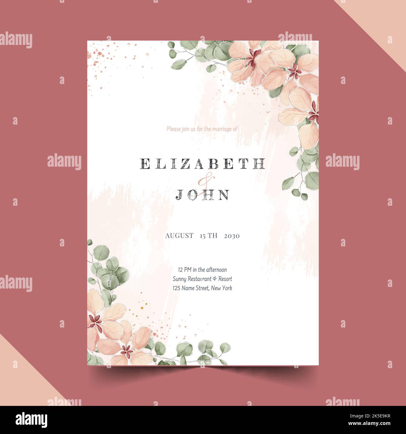 hand painted watercolor minimal wedding invitation template vector ...
