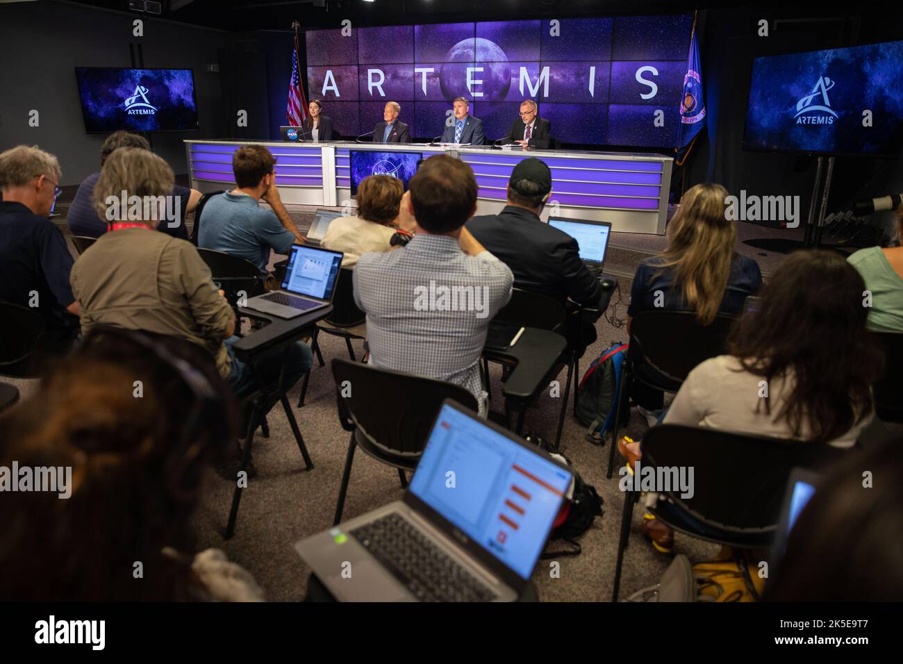 A press conference is held on Aug. 29, 2022, at NASA’s Kennedy Space ...
