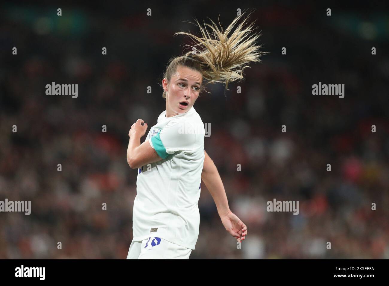 London, UK. 07th Oct, 2022. Ella Toone of England Lionesses heads the ...