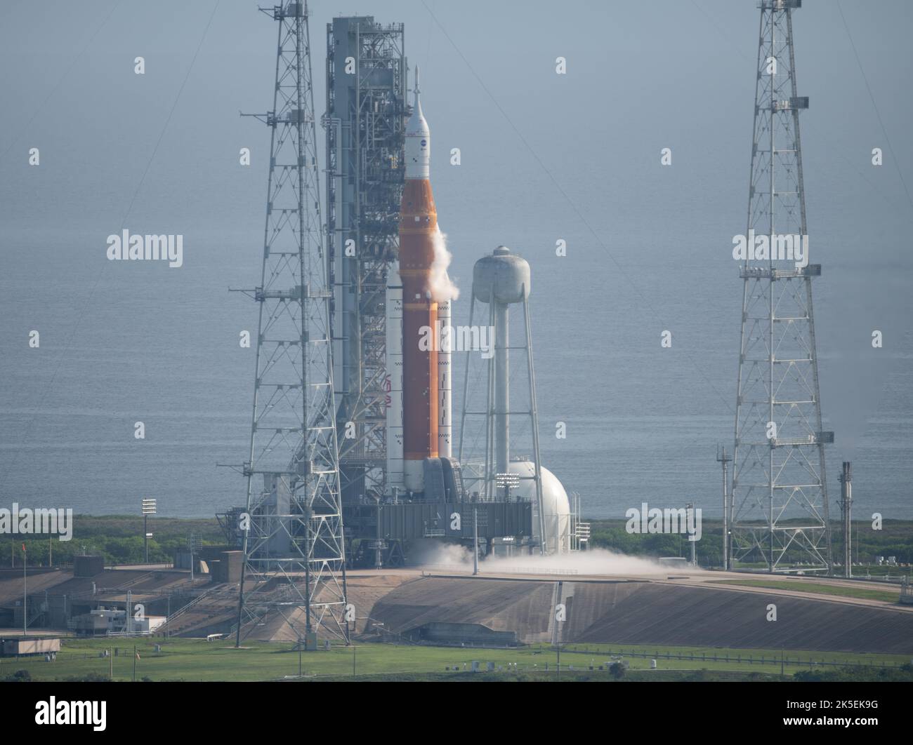 The SLS rocket with Orion is on the mobile launcher at Launch Pad 39B ...