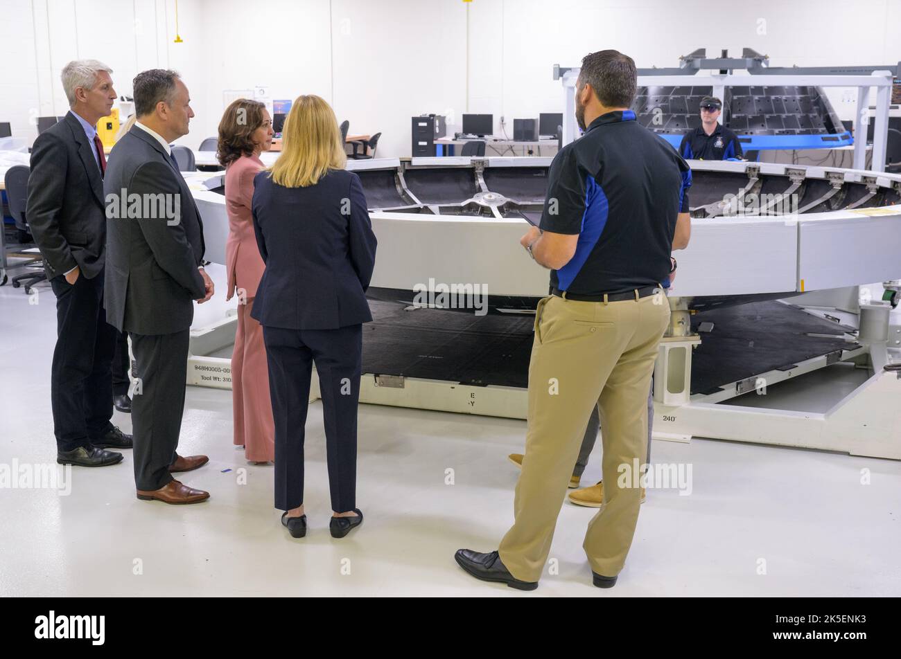 Vice President Kamala Harris is shown the Artemis II flight heat shield ...