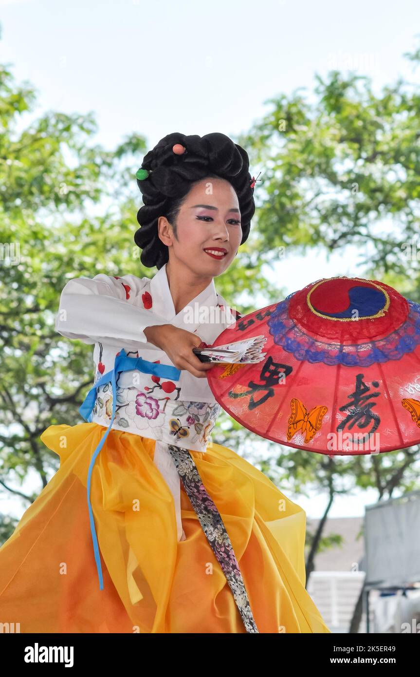 Korean Dancers performing live in the Redpath stage, Toronto, Canada ...