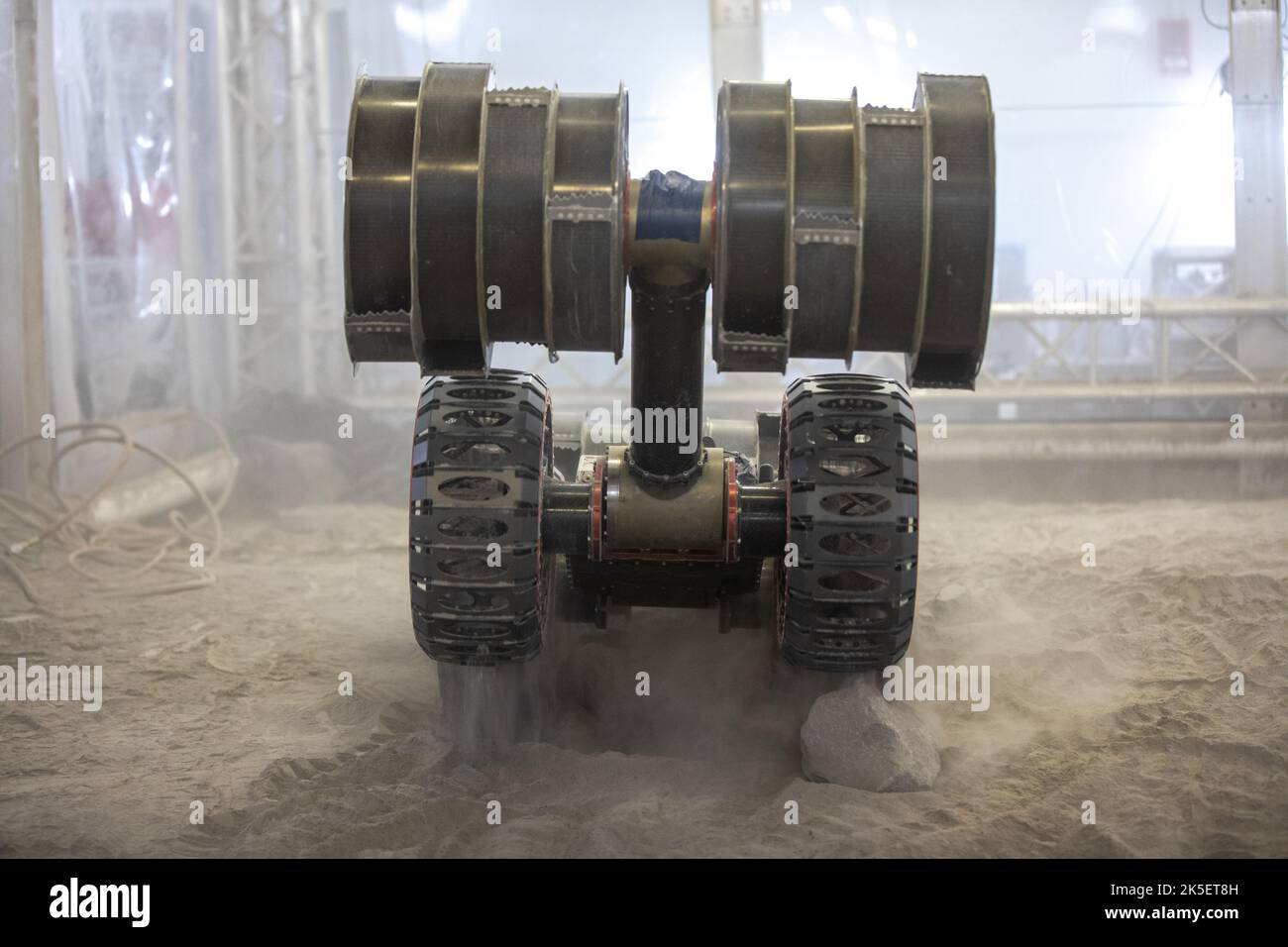 The ISRU Pilot Excavator is tested in the regolith bin inside Swamp ...