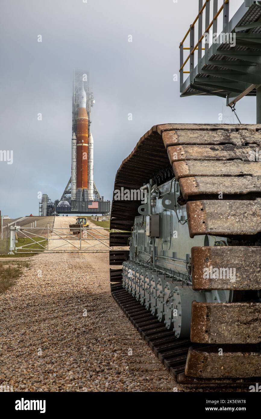 NASA’s Space Launch System (SLS) rocket and Orion spacecraft, standing ...