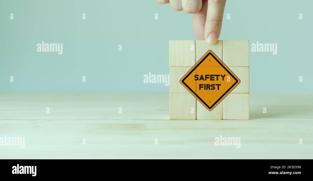 Safety first symbols, work safety, caution work hazards, danger surveillance, zero accident ...