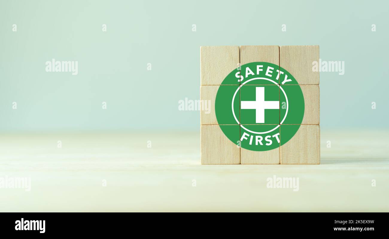 Safety first symbols, work safety, caution work hazards, danger ...