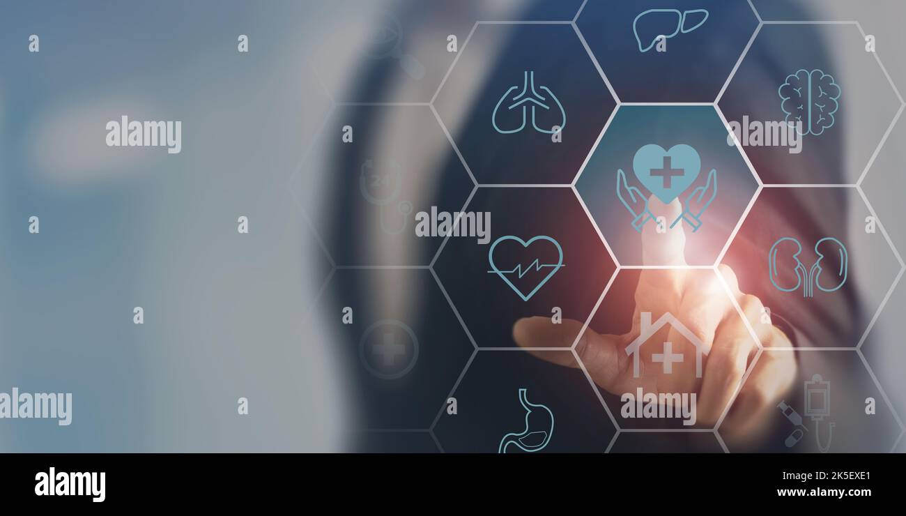 Internal organ protection. Critical illness insurance. Hand touching on ...