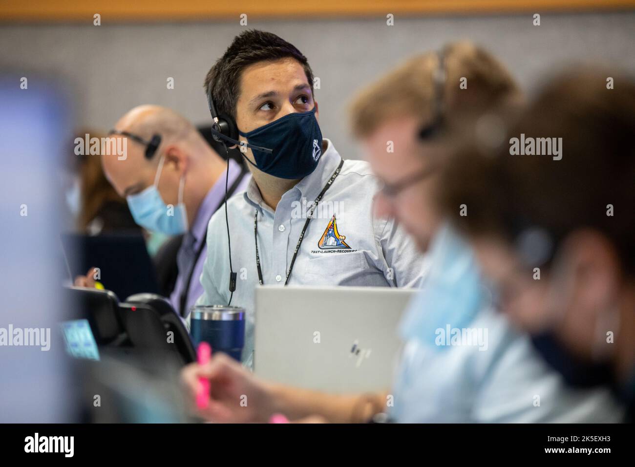 NASA Test Director Dan Florez watches the agency’s Space Launch System ...