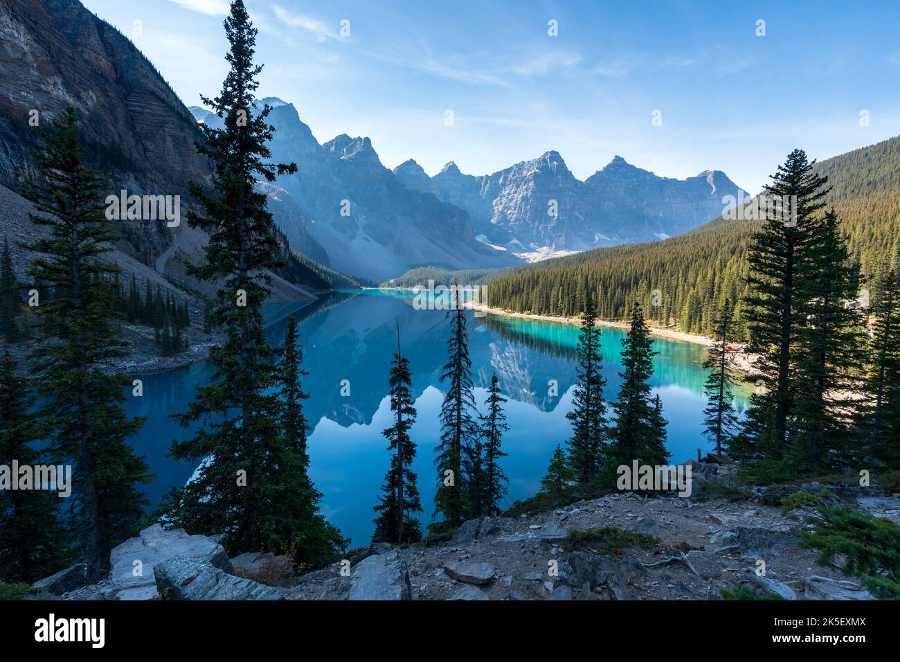 Moraine lake beautiful landscape in summer sunny day morning. Shadow ...