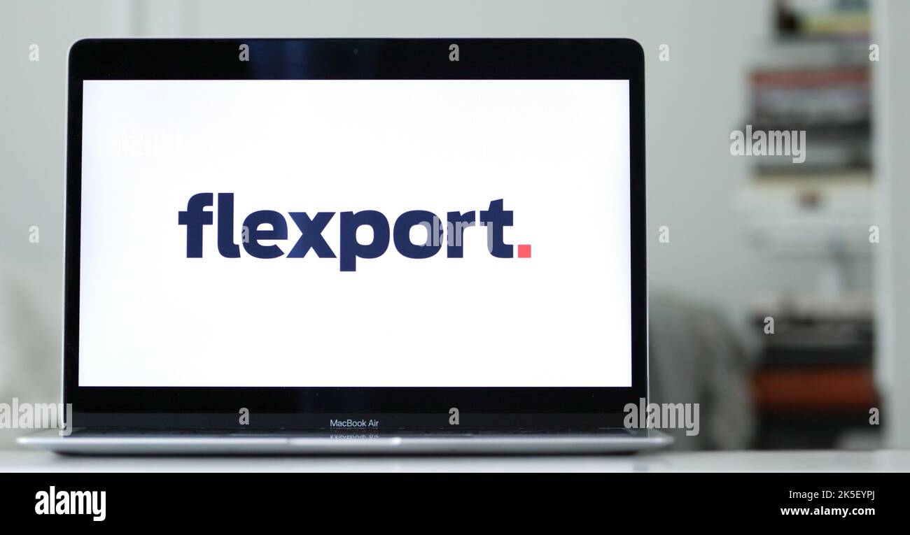 The logo of Flexport, an American supply chain, logistics, shipping ...