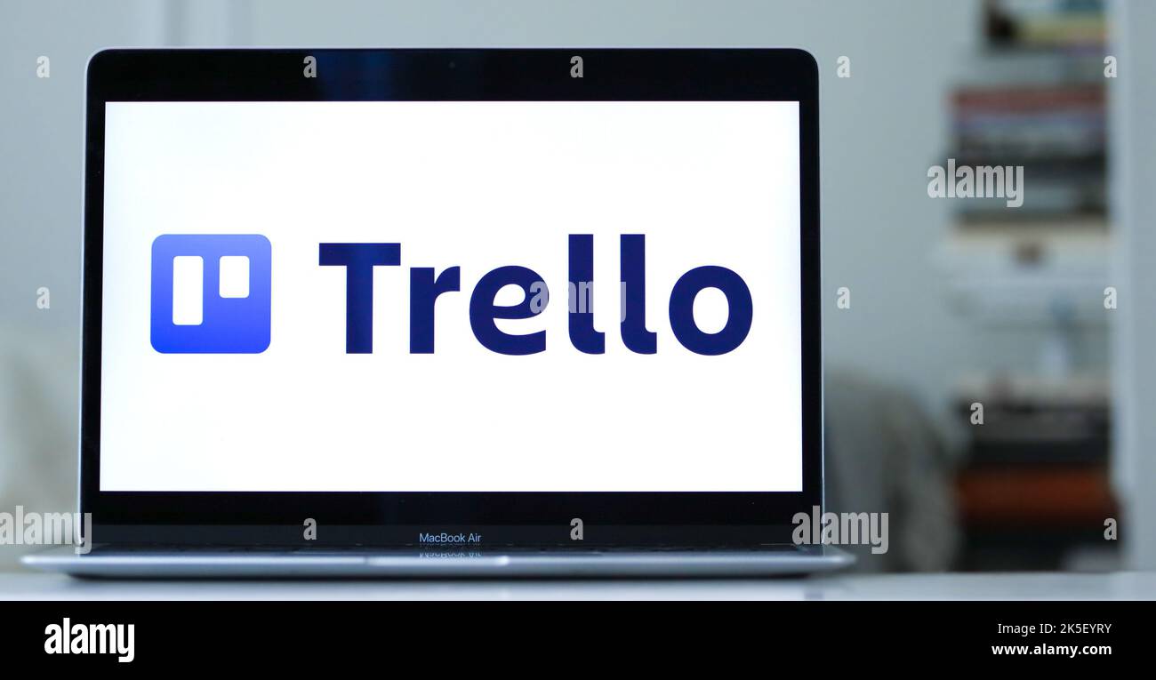 The logo of Trello, a web-based Kanban list-making and productivity app ...