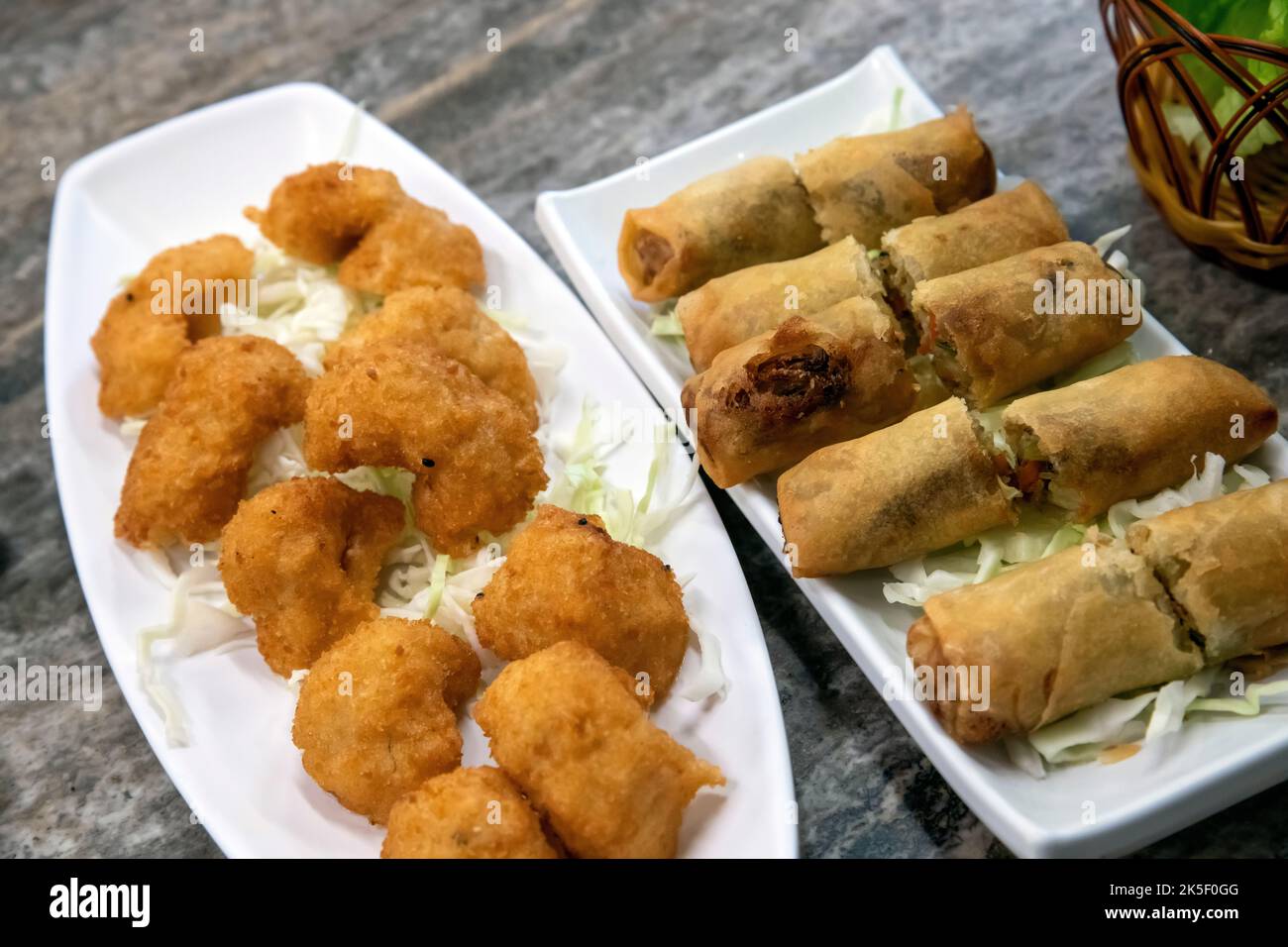Assorted Thai Fish Cakes and Spring Rolls Stock Photo - Alamy