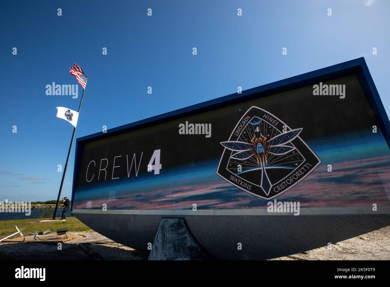 The News Center countdown clock is shown as NASA’s SpaceX Crew-4 flag ...