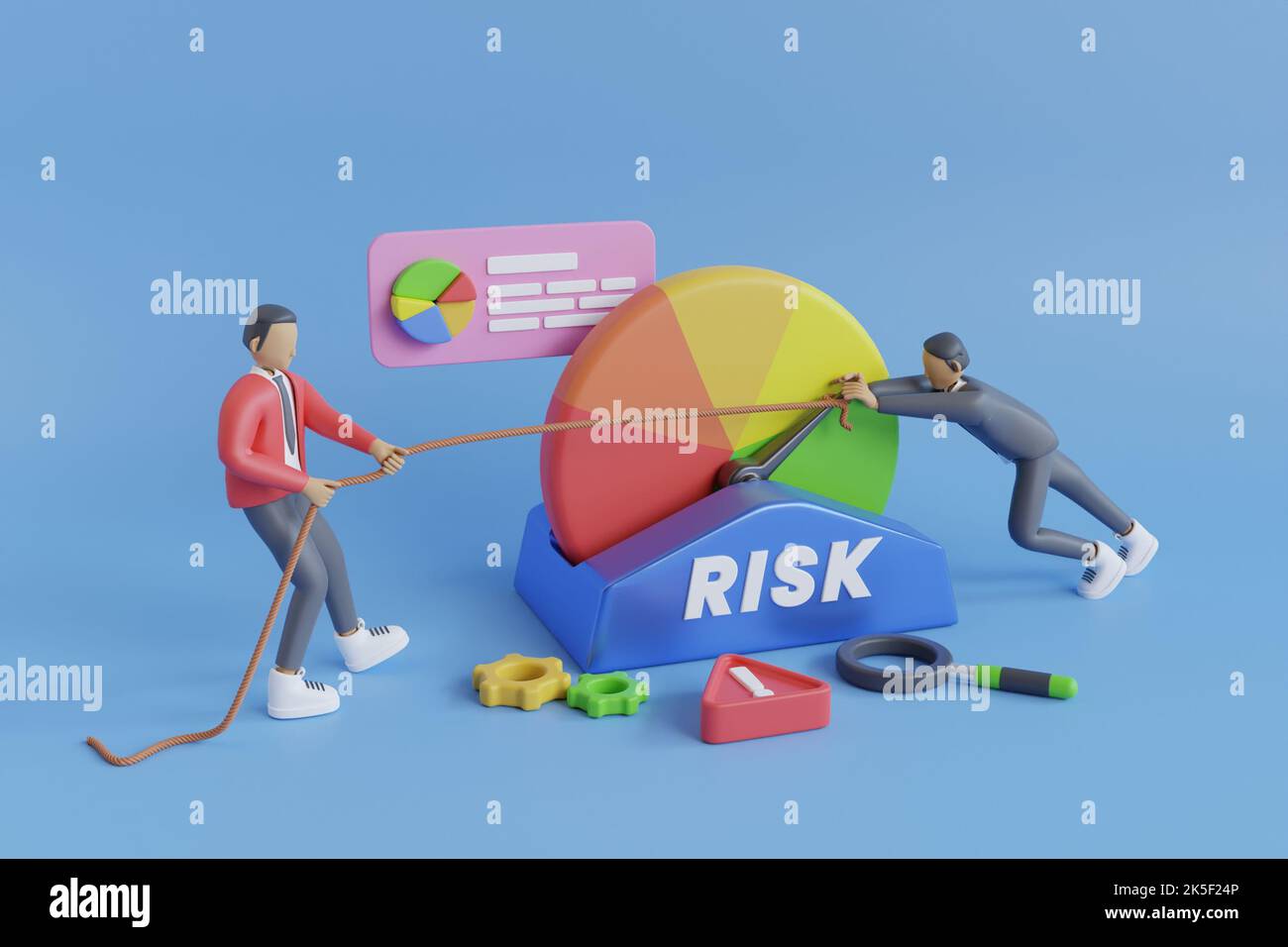 3d illustration of Business risk concept. businessman turning risk ...