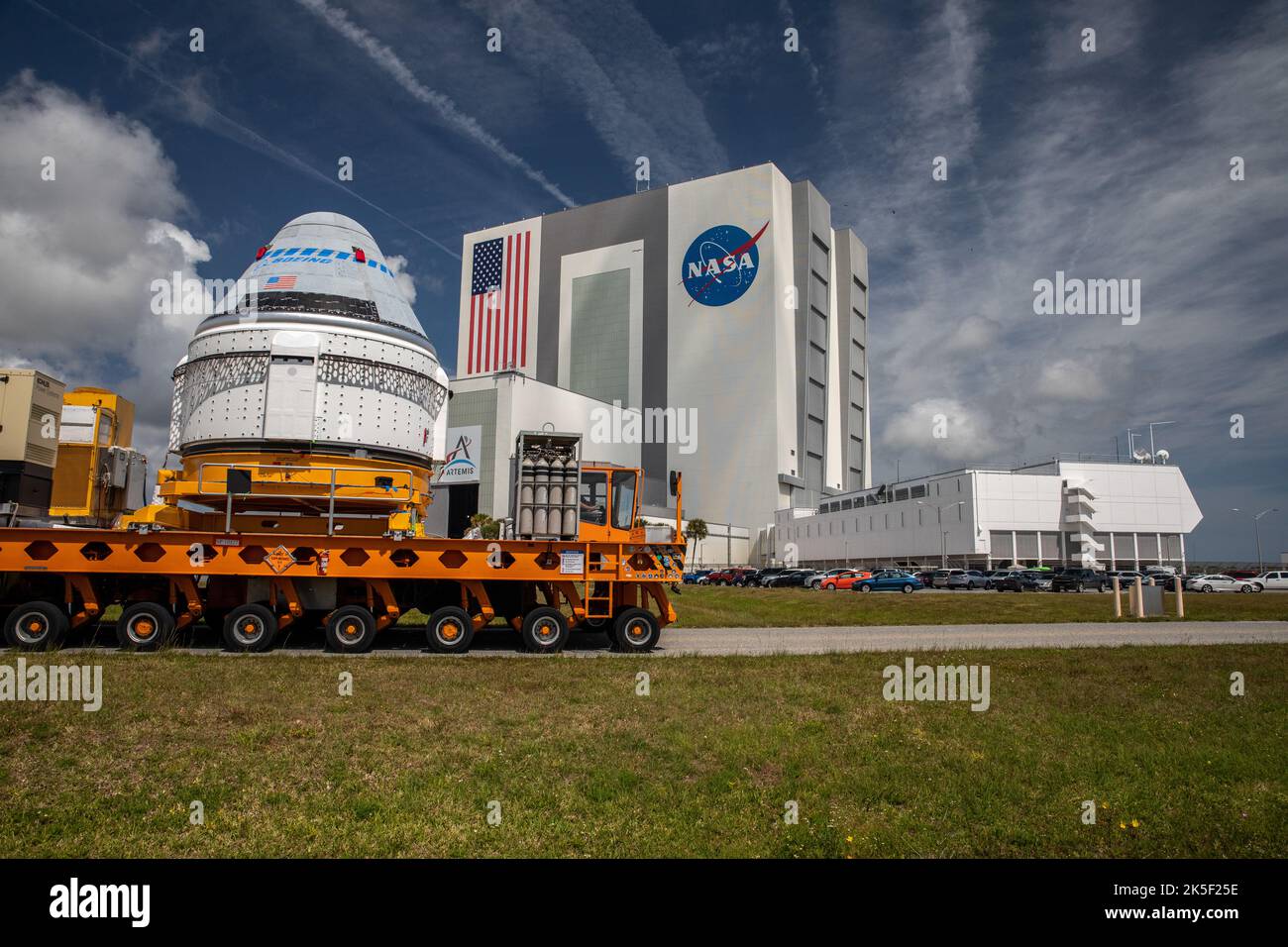 Boeing’s CST-100 Starliner spacecraft passes by the iconic Vehicle ...