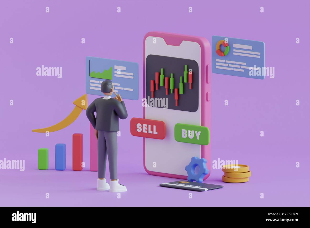 3d Businessman buying or selling shares, investing in stock market from ...