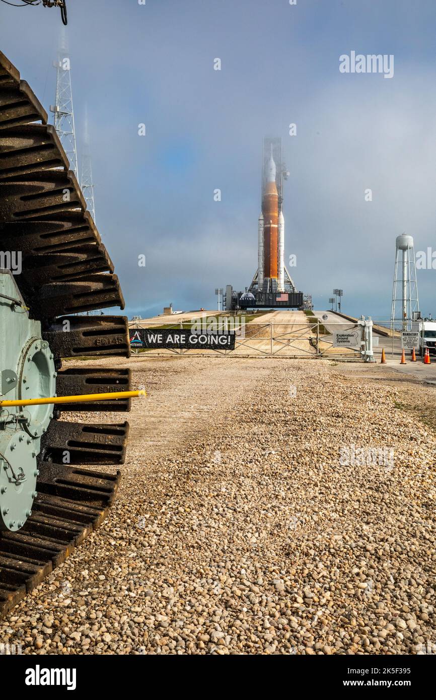 NASA’s Space Launch System (SLS) rocket and Orion spacecraft, standing ...