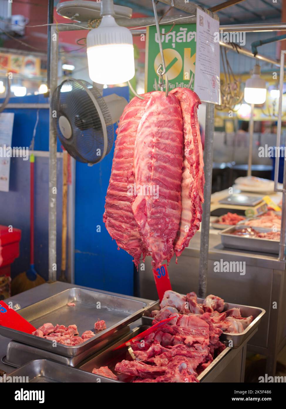 Red meat chop rows sell in THAI wet local market Stock Photo - Alamy