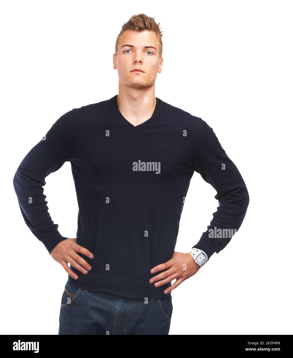He means business. Studio portrait of a young guy standing with his ...