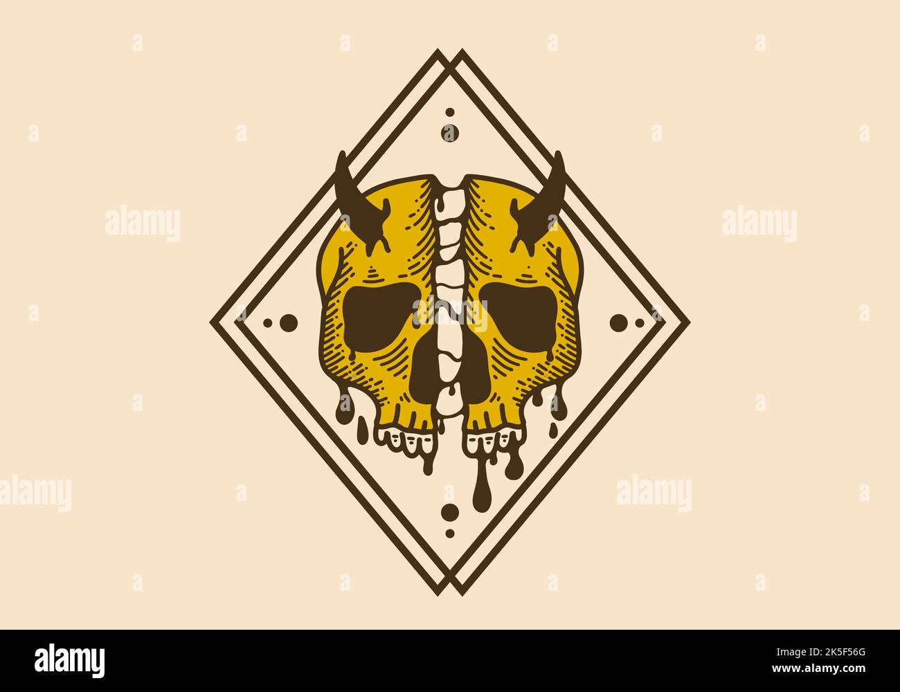 Vintage scary split skull with horn illustration design Stock Vector ...