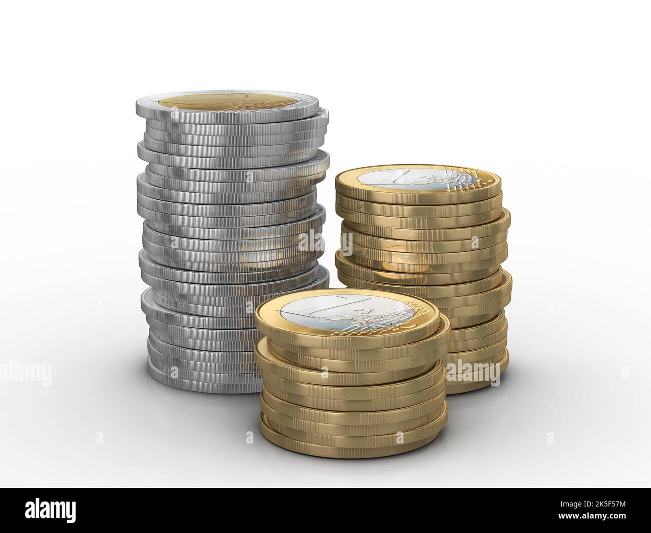 Euro coins stack on a white background. 3d illustration Stock Photo - Alamy