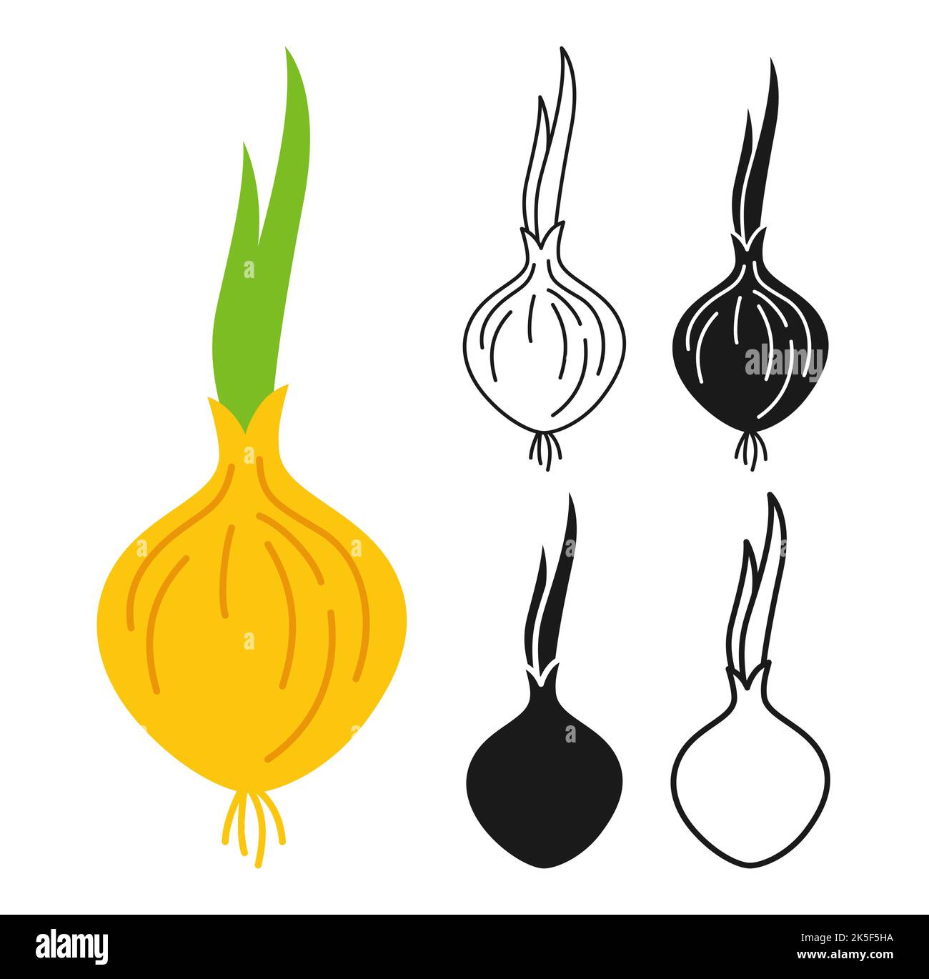 Onion cartoon linear symbol set, doodle style, engraving silhouette ...