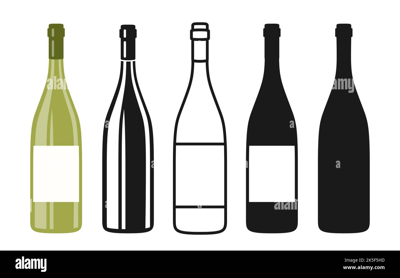 Wine bottle symbol set, icon line, stamp engraving silhouette vintage ...