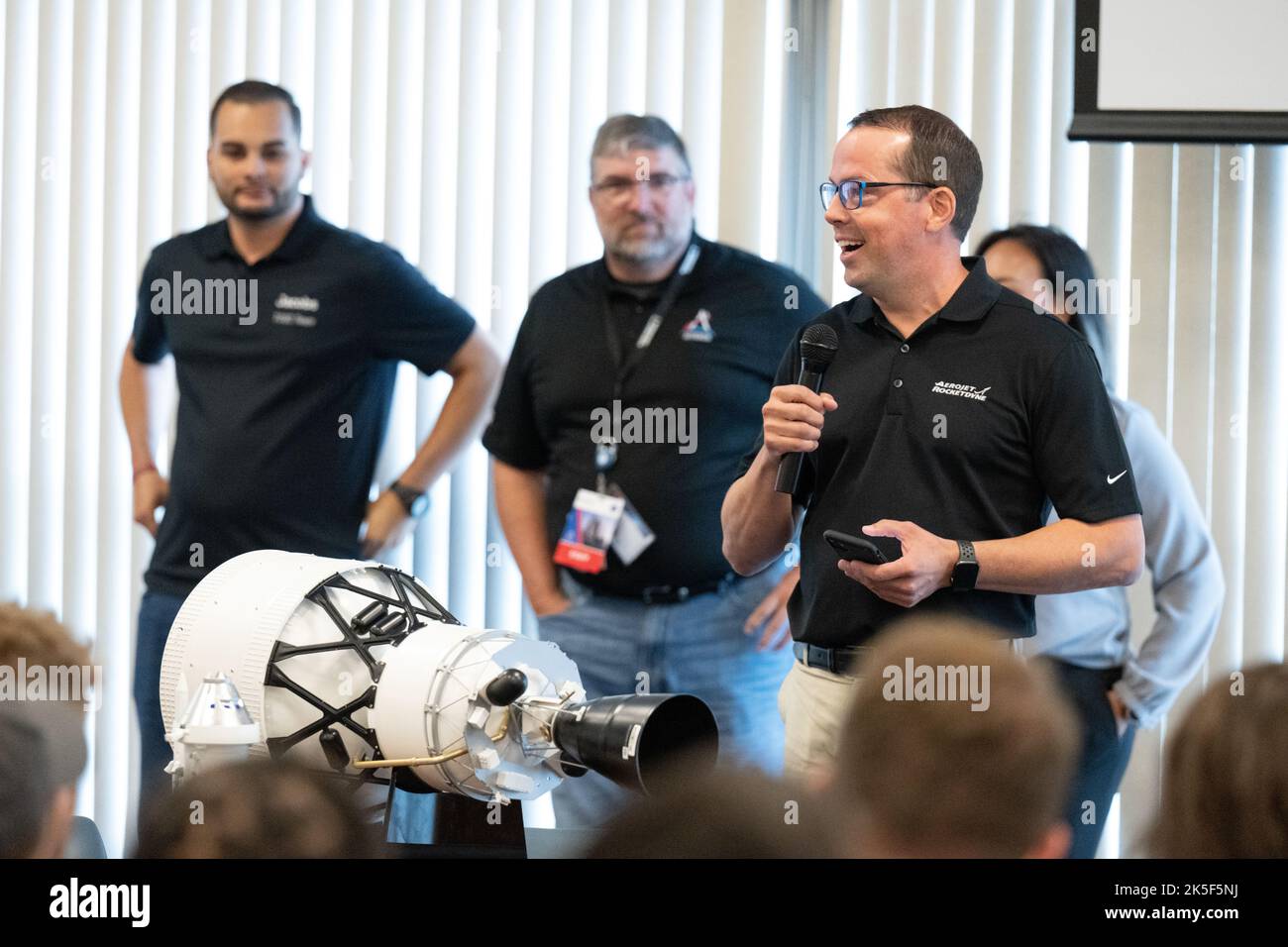 Orion Program Manager at Aerojet Don Mahr delivers remarks during a ...