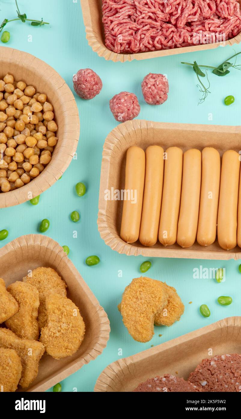 Variety of plant based meat. Plant based vegetarian alternative meat ...