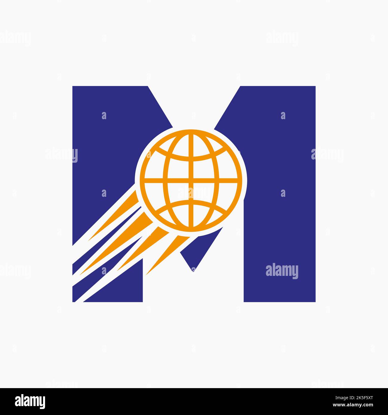Letter M Global Logo Concept With Moving World Icon. Global Logotype ...
