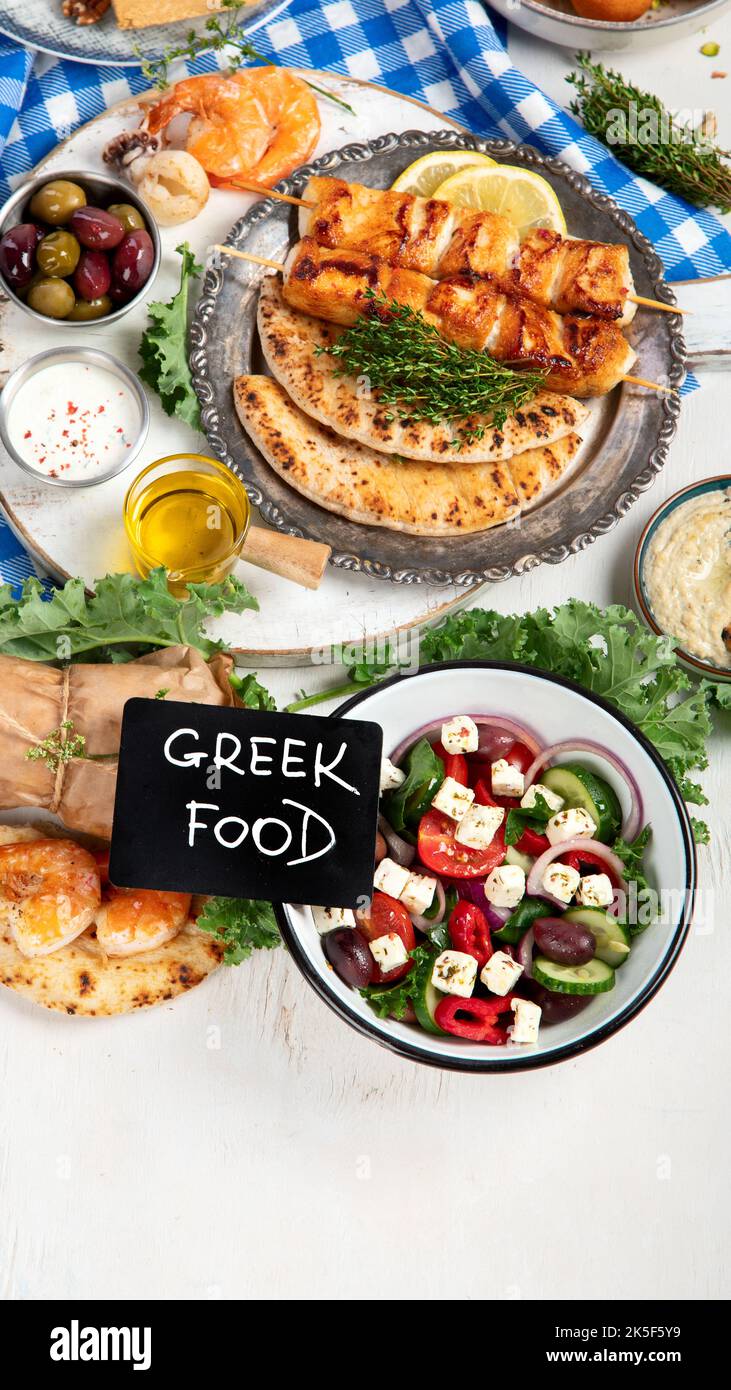 Greek cuisine dishes on neutral background. Traditional food concept ...
