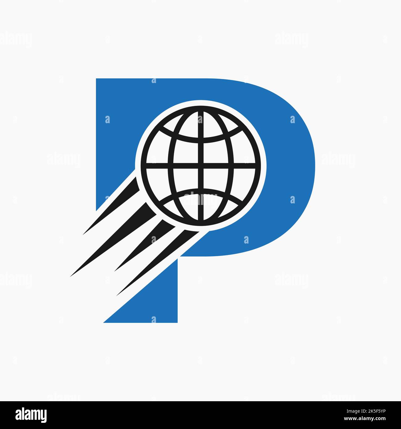 Letter P Global Logo Concept With Moving World Icon. Global Logotype ...