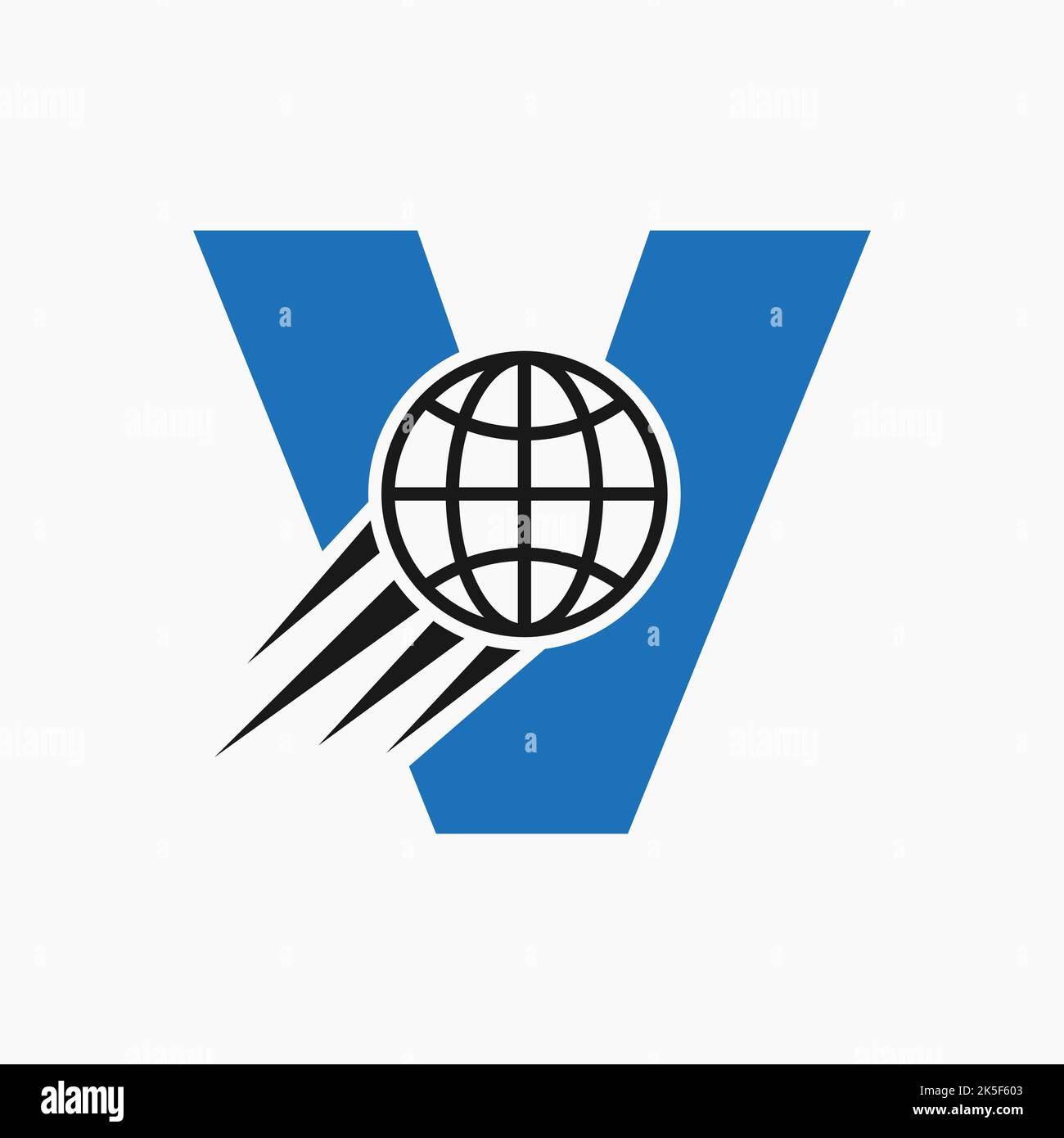 Letter V Global Logo Concept With Moving World Icon. Global Logotype ...