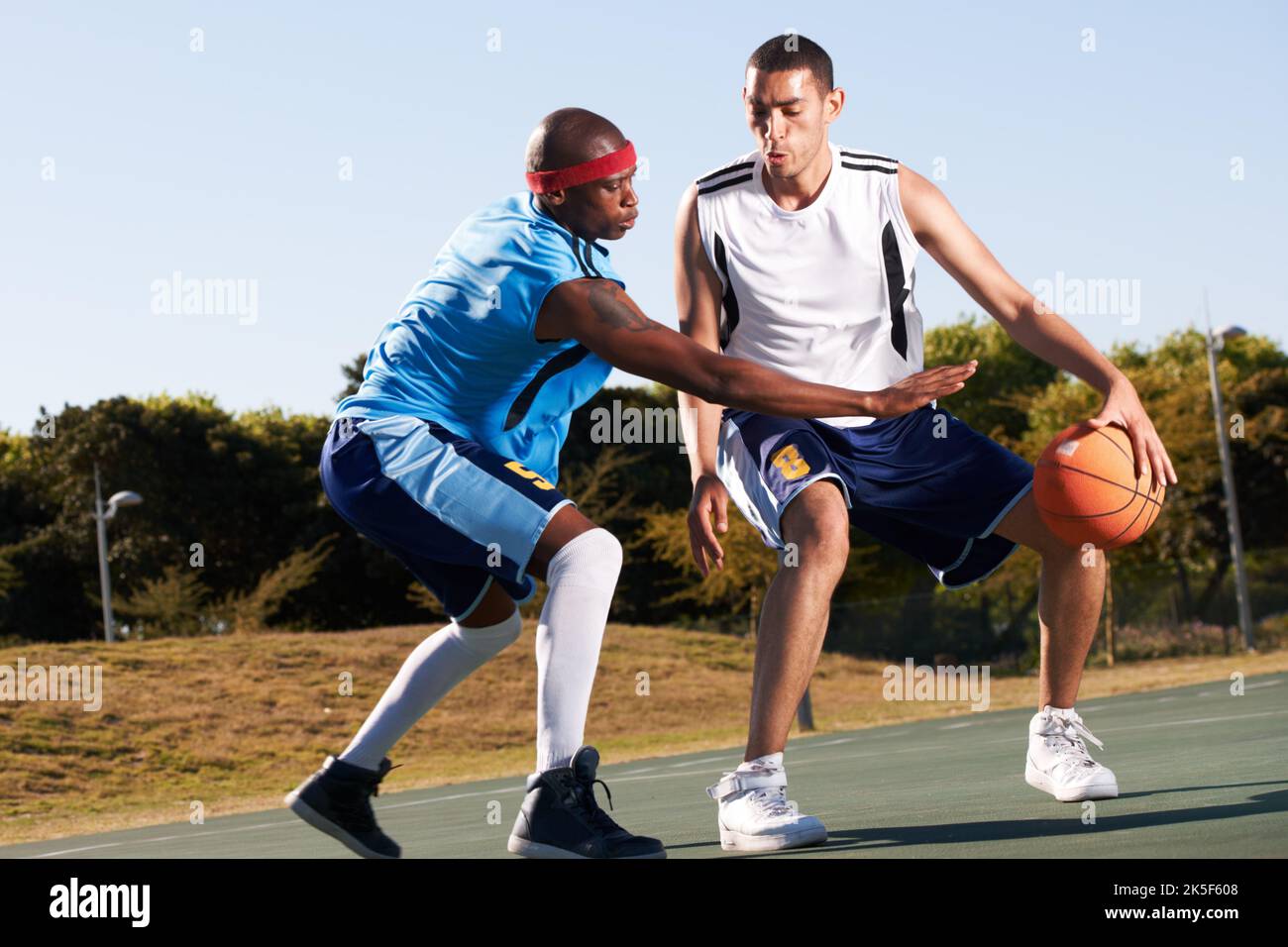 What a heated game. Two professional basketball players opposing each ...