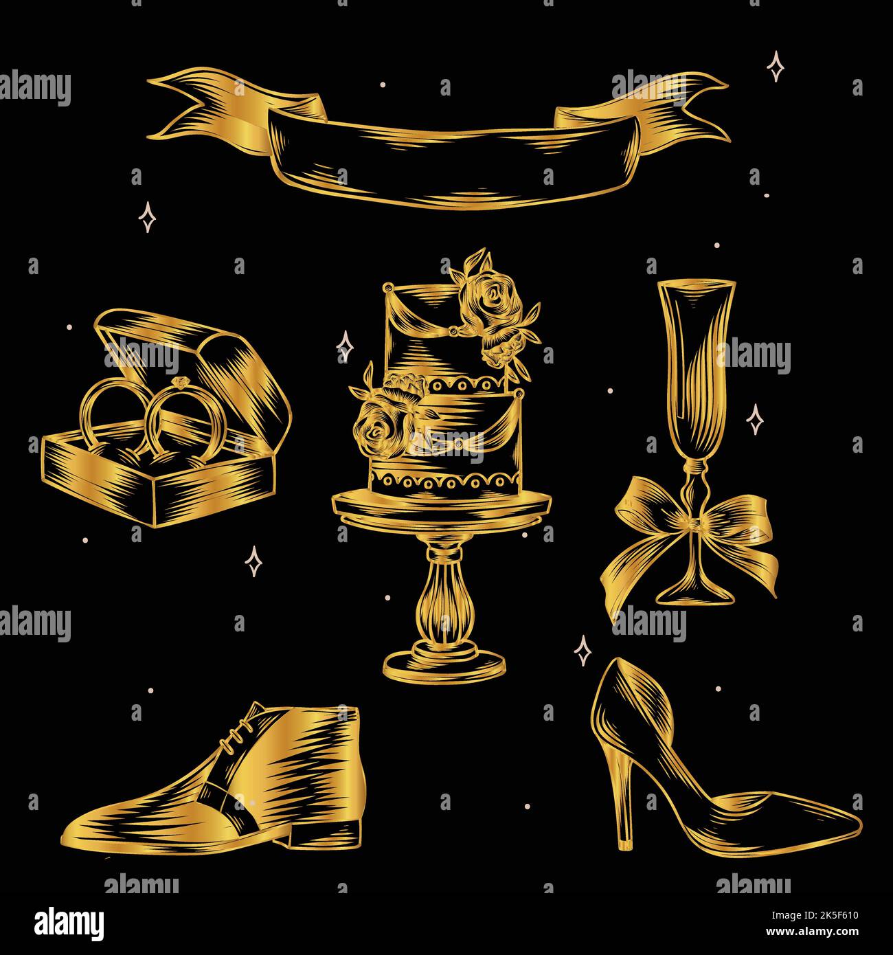 hand drawn linear engraved wedding elements vector design illustration Stock Vector Image & Art ...