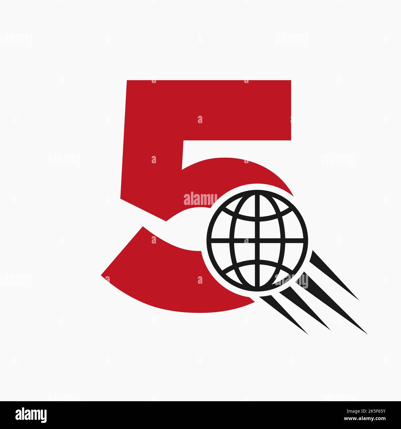 Letter 5 Global Logo Concept With Moving World Icon. Global Logotype ...