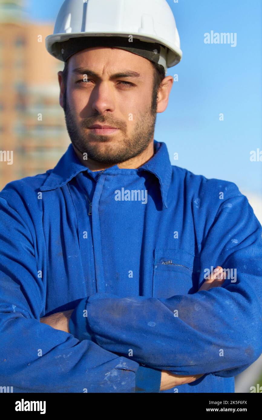 Construction is where he succeeds. Portrait of a stern construction ...