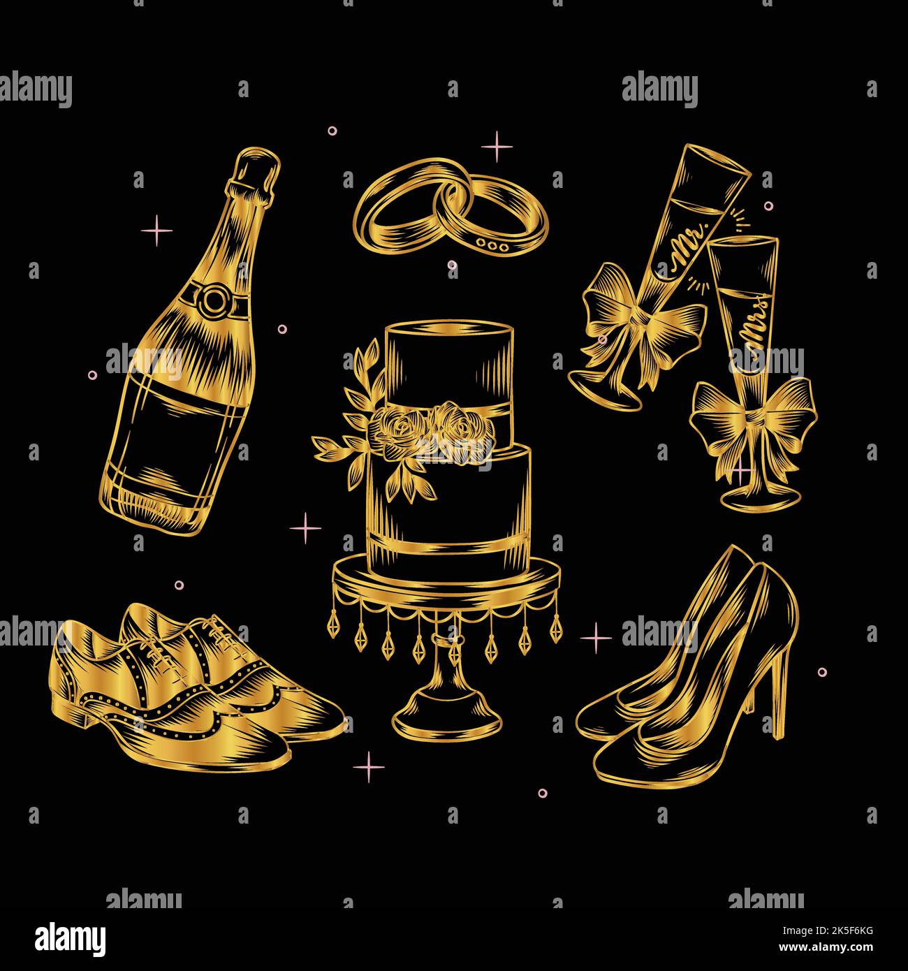 hand drawn linear engraved wedding elements vector design illustration Stock Vector Image & Art ...