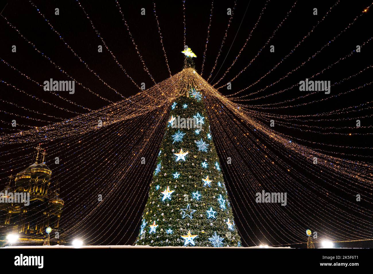 big beautiful Christmas Tree with decorations and Illuminations in ...