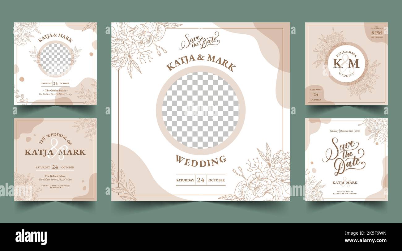 hand drawn wedding ig post pack vector design illustration Stock Vector ...