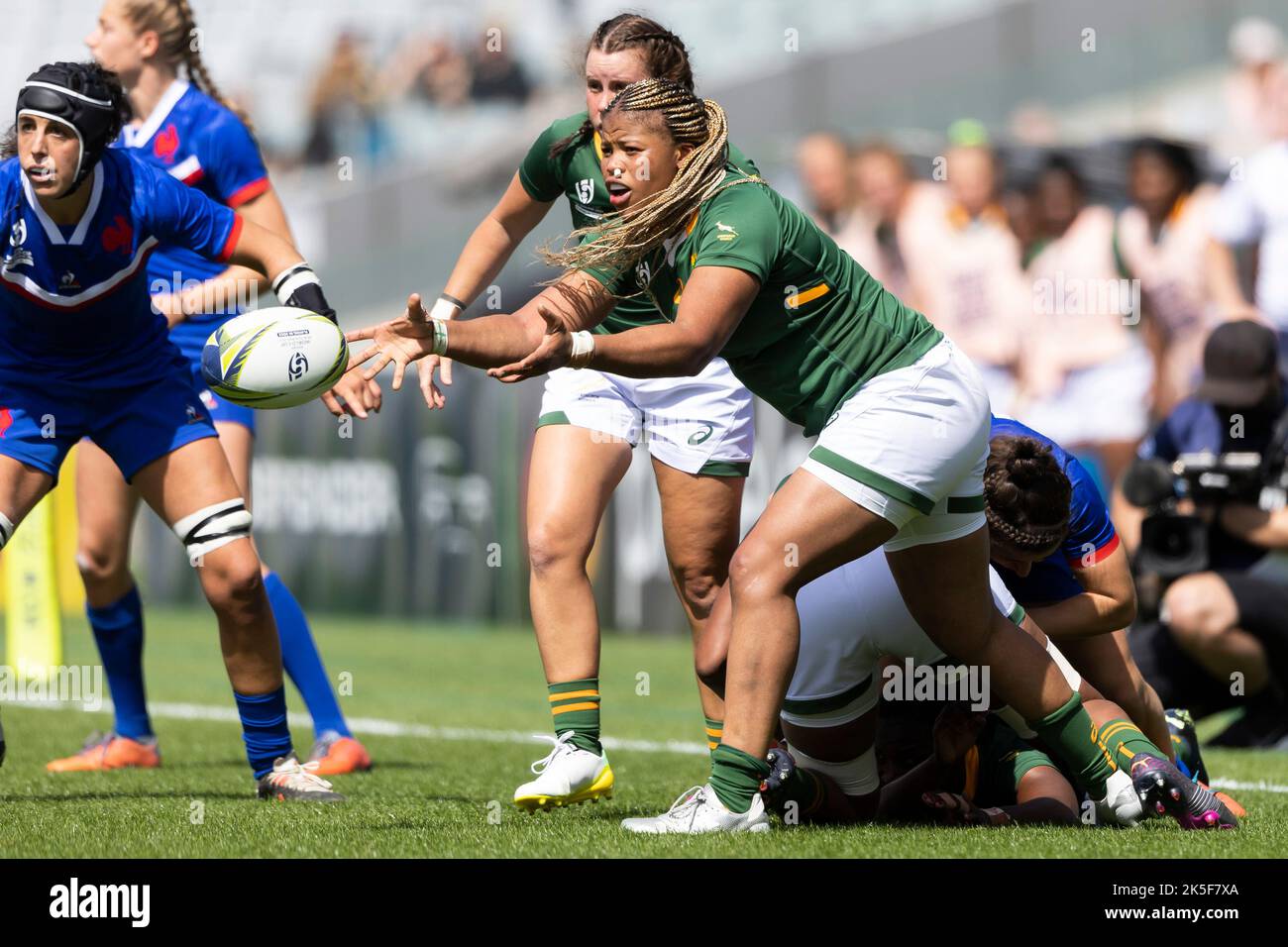 South Africa's Aseza Hele passes the ball during to the Women's Rugby ...
