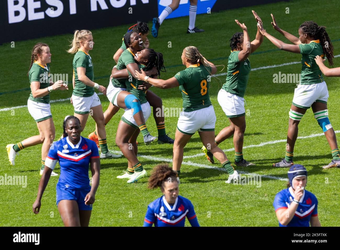 South Africa's Nomawethu Mabenge celebrates scoring her try in the ...