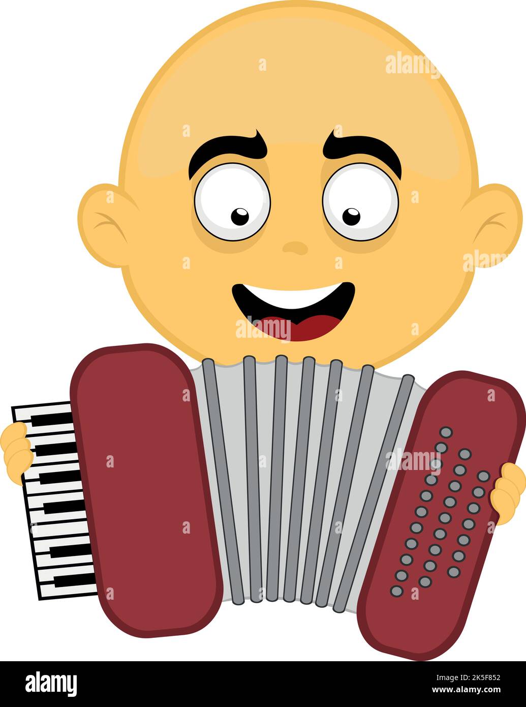 Vector illustration of yellow cartoon character emoticon playing an ...