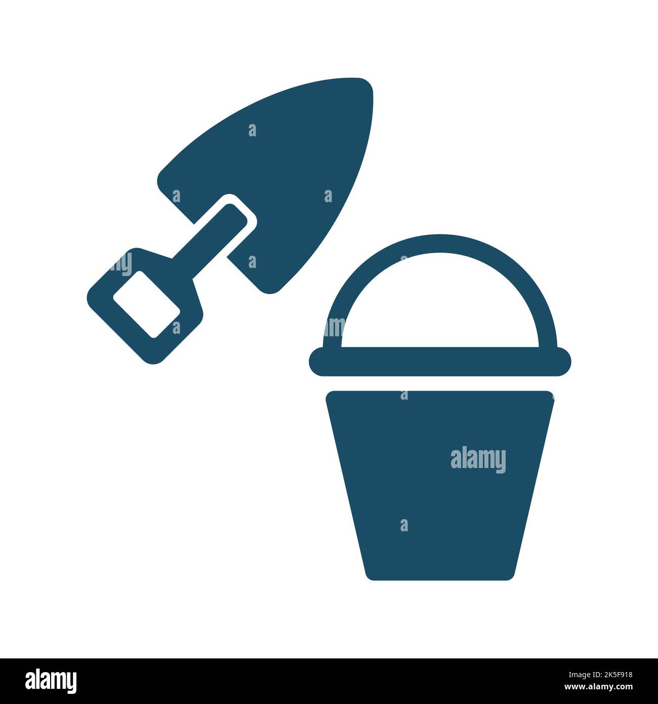 High quality dark blue flat toy shovel and bucket icon. Pictogram, icon ...